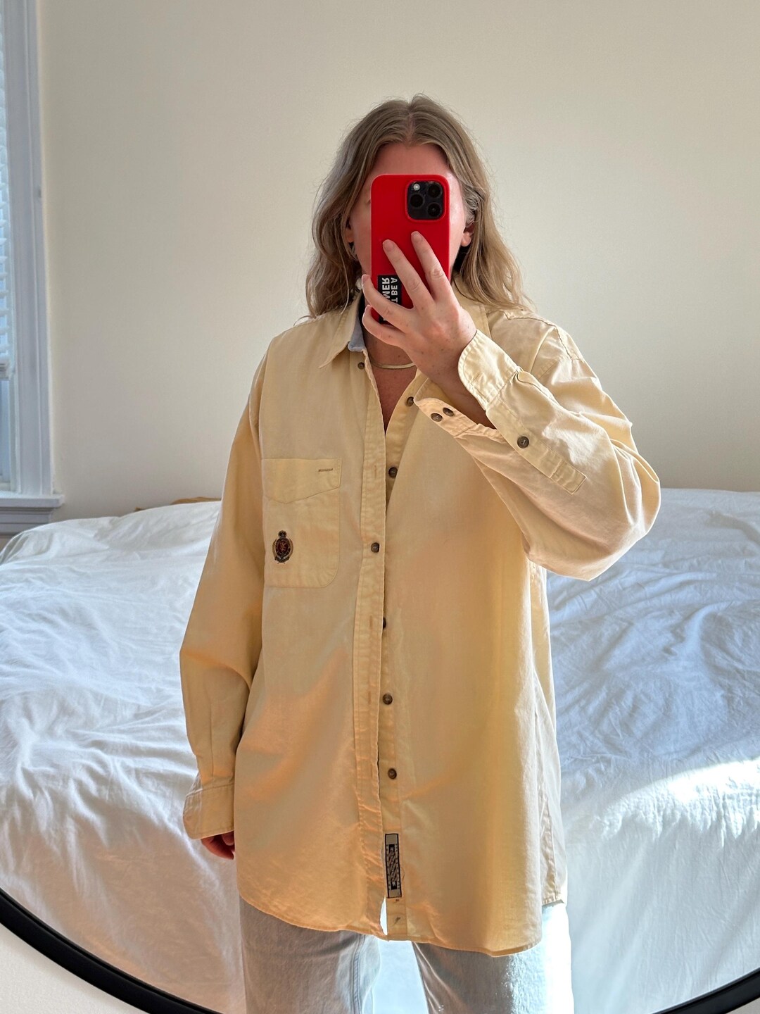Vintage Yellow Button Down, Oversized Yellow Shirt, Oversized Yellow ...