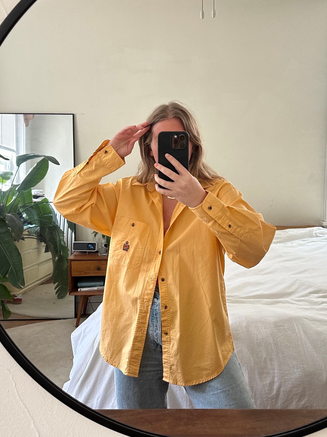 Vintage Oversized Yellow Button Down, Vintage Button Down, Yellow Shirt ...