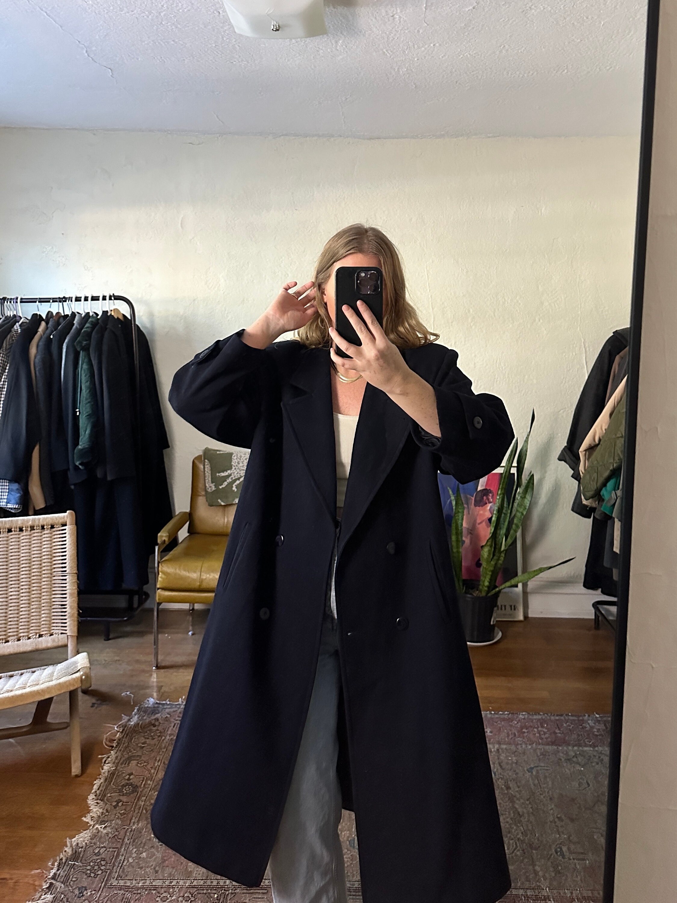 Vintage Navy Blue Wool Coat, Oversized Navy Coat, Dark Blue Wool Coat ...