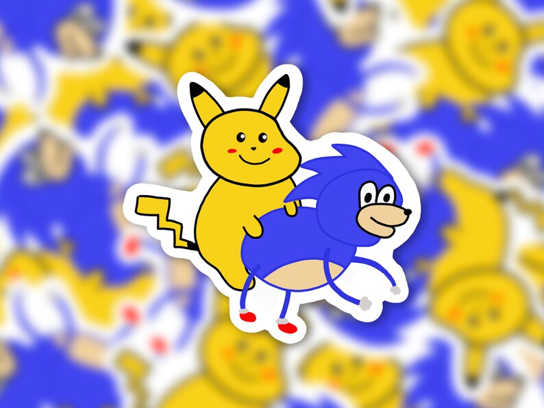Pokemon Sticker, Pikachu and Sonic, Water Resistant, Laminated Vinyl ...