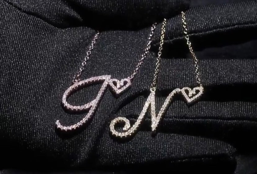 Initial Cursive Letter With Heart Pendant Necklace Iced Out - Etsy