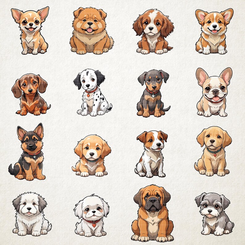 Cute Puppy Dog PNG Mega Bundle, Transparent PNG, 50 Dog Breeds, Anime ...