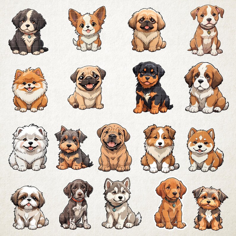 Cute Puppy Dog PNG Mega Bundle, Transparent PNG, 50 Dog Breeds, Anime ...