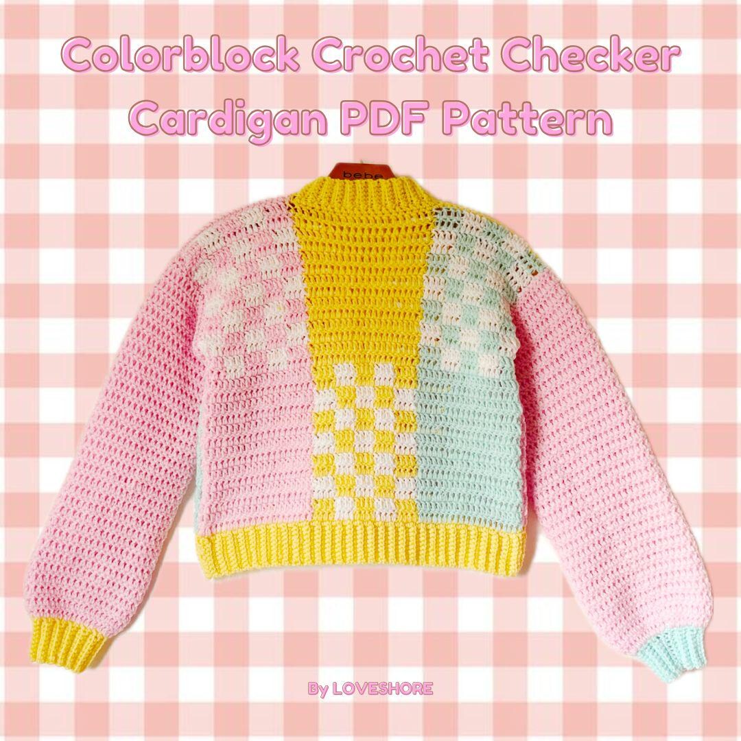 Colorblock Checker Crochet Cardigan PDF Pattern *DIGITAL DOWNLOAD* - Etsy