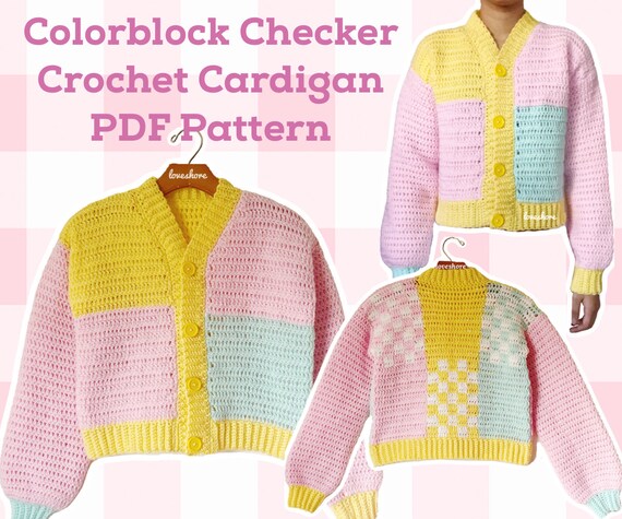 Colorblock Checker Crochet Cardigan PDF Pattern - Etsy