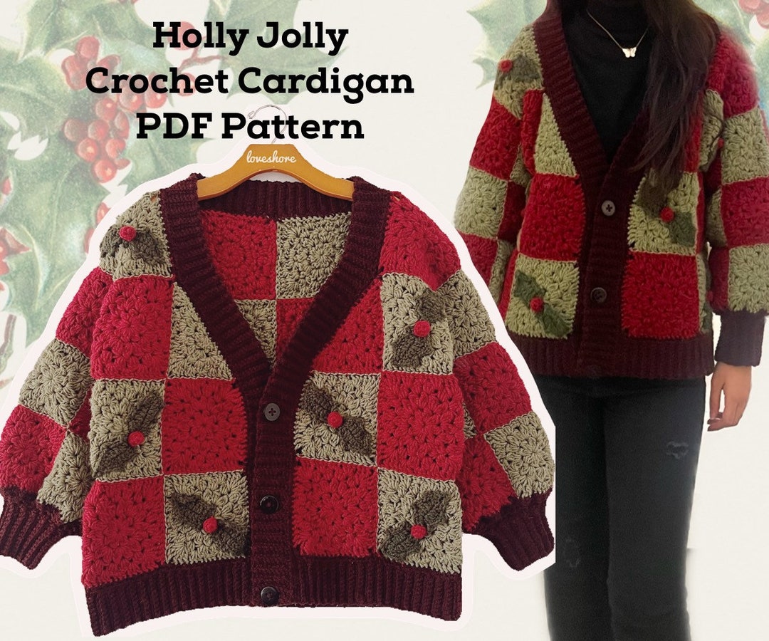 Holly Jolly Granny Square Crochet Christmas Cardigan PDF Pattern DIGITAL DOWNLOAD - Etsy