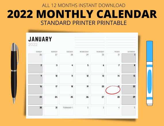 2022 Printable Calendar All Months