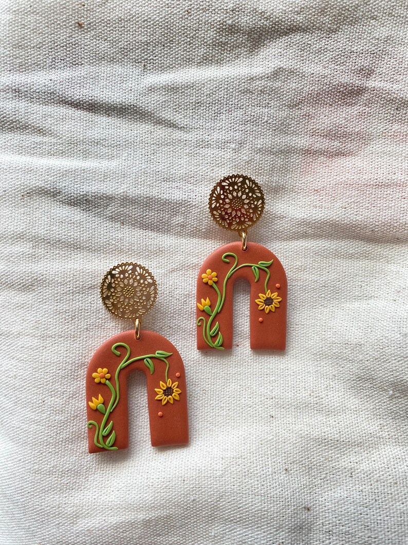 Sunflower Clay Dangles Mexican Fiesta Jewelry Floral Clay - Etsy