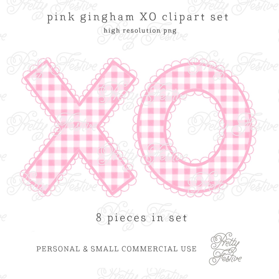 Pink Gingham Valentine XO Clipart Png Sublimation Design. Faux Applique ...