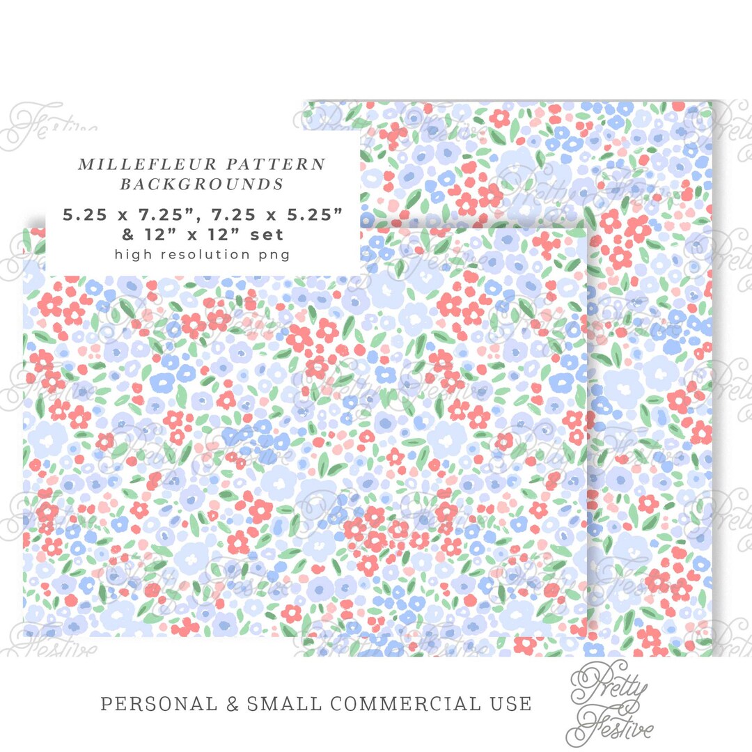 Patriotic Ditsy Floral Printable Background Papers 7x5, 12x12, Red ...