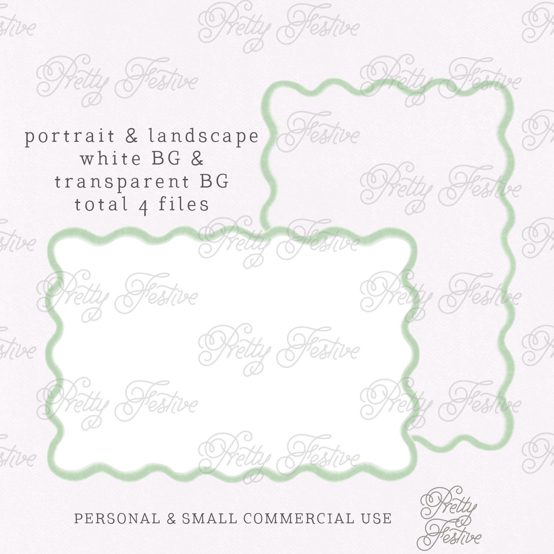 5x7" Green Wavy Watercolor Border Clipart Frame Printable for Note ...