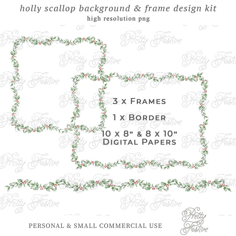 Christmas Holly Scalloped Green Frame Border Background Paper Design ...