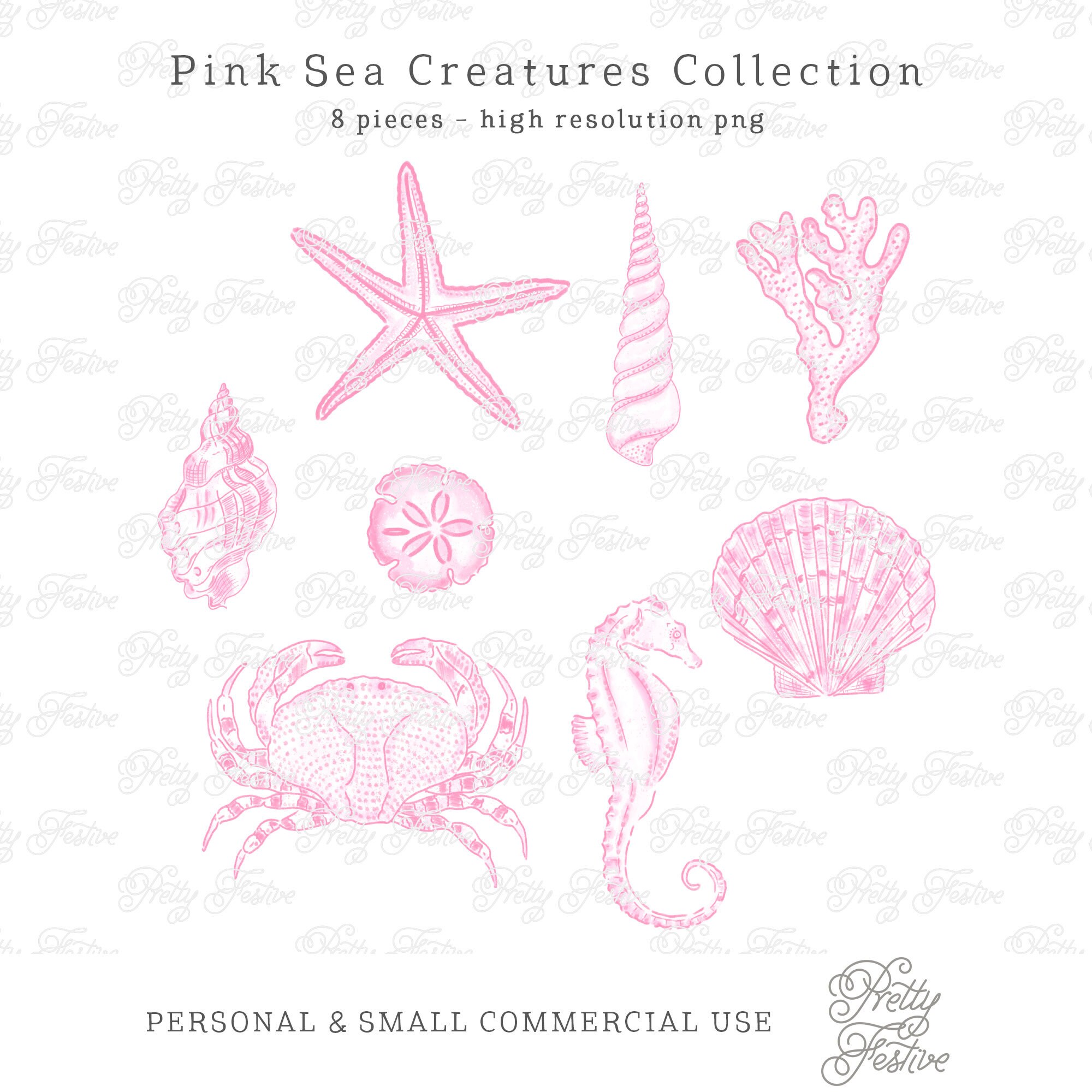 Pink Preppy Watercolor Sea Shells Illustrations Clipart in - Etsy