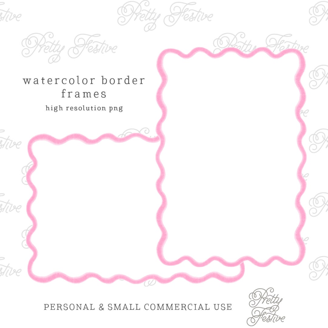5x7" Pink Wavy Watercolor Border Clipart Frame Printable for Note Cards ...