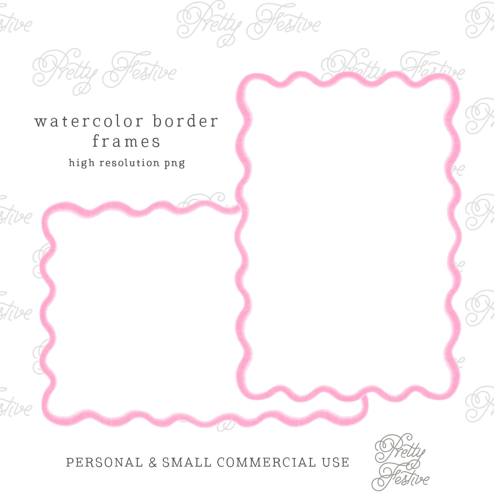 5x7" Pink Wavy Watercolor Border Clipart Frame Printable for Note Cards ...