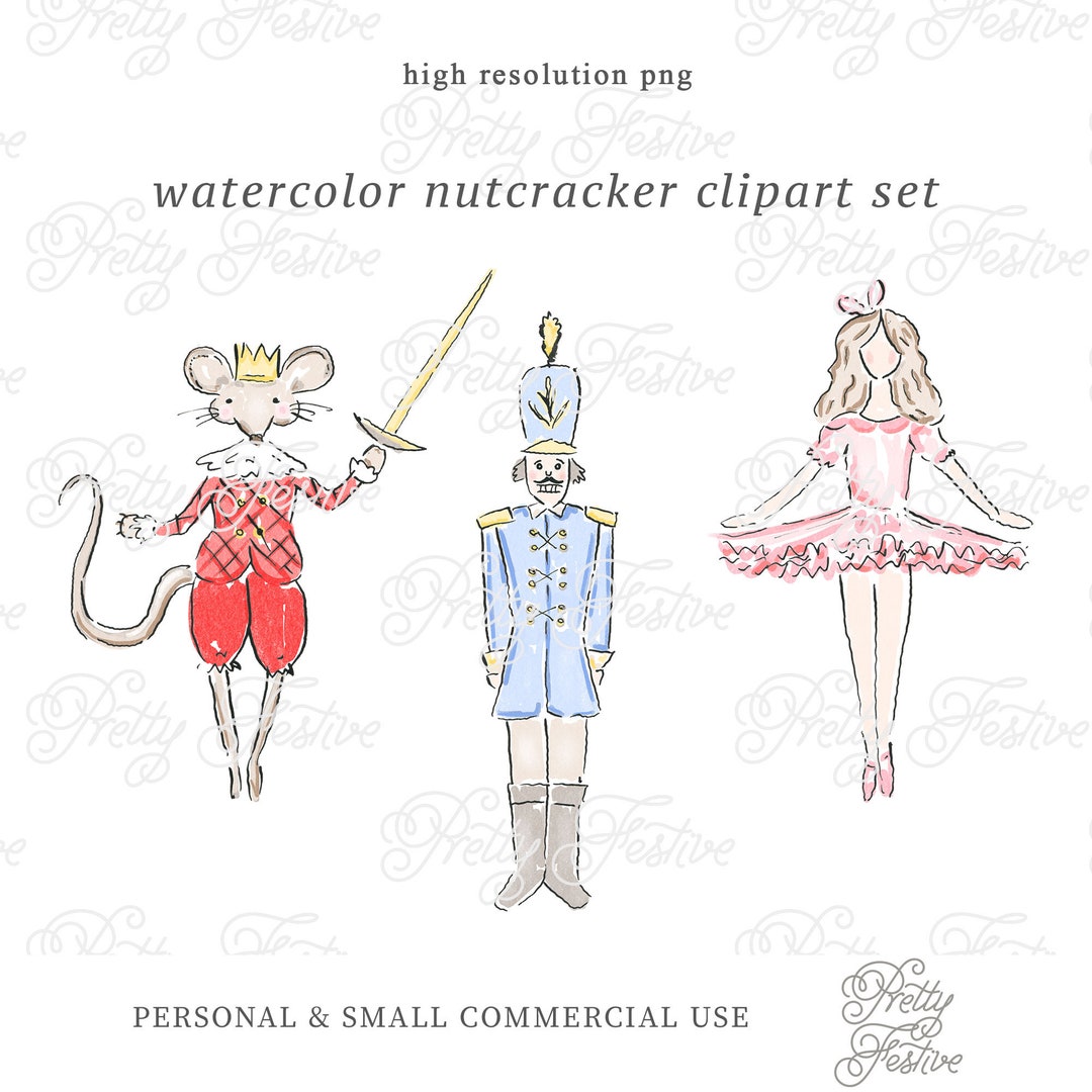 Christmas Nutcracker Ballet Clipart Set of Three, Watercolor Ballerina ...