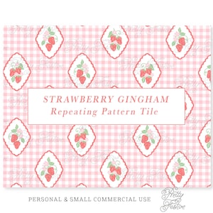 Summer Strawberry Gingham With Blossoms & Scalloped Frames Seamless ...