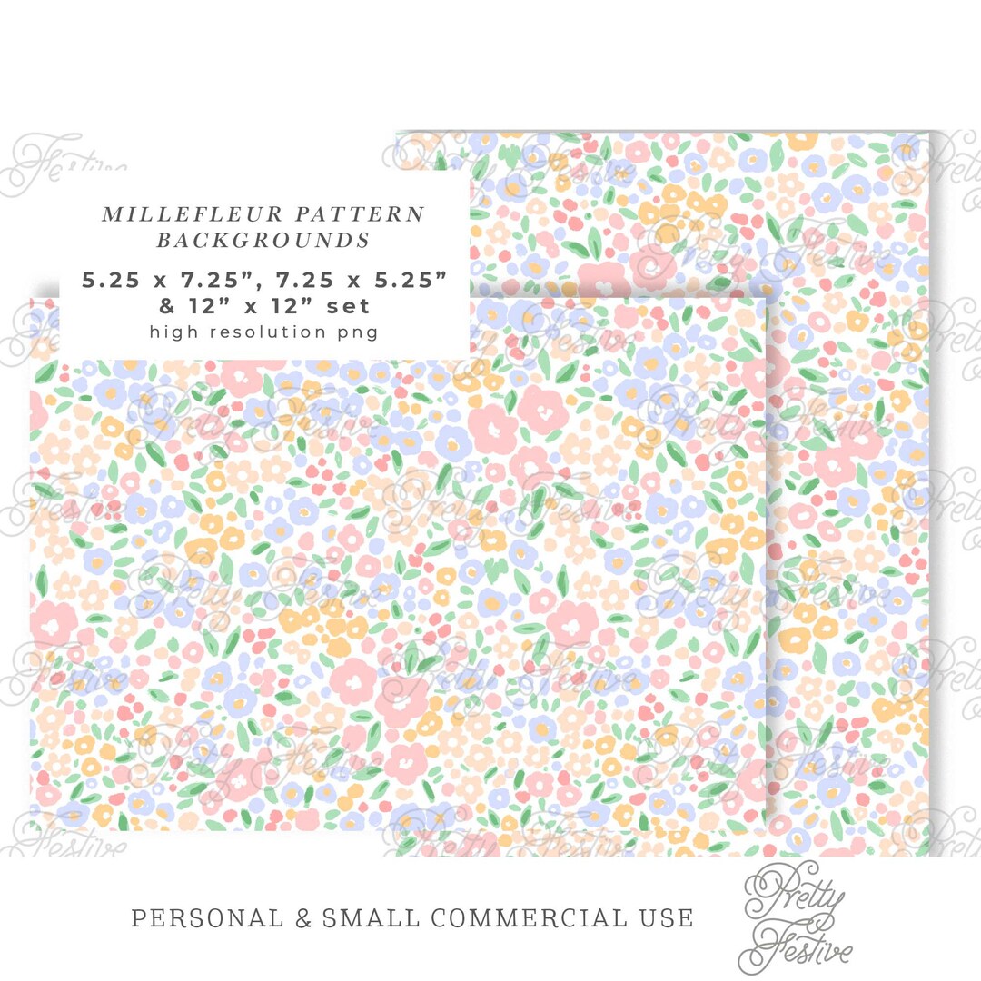 Ditsy Micro Floral Peach Blue Printable Papers 7x5, 12x12, Floral ...