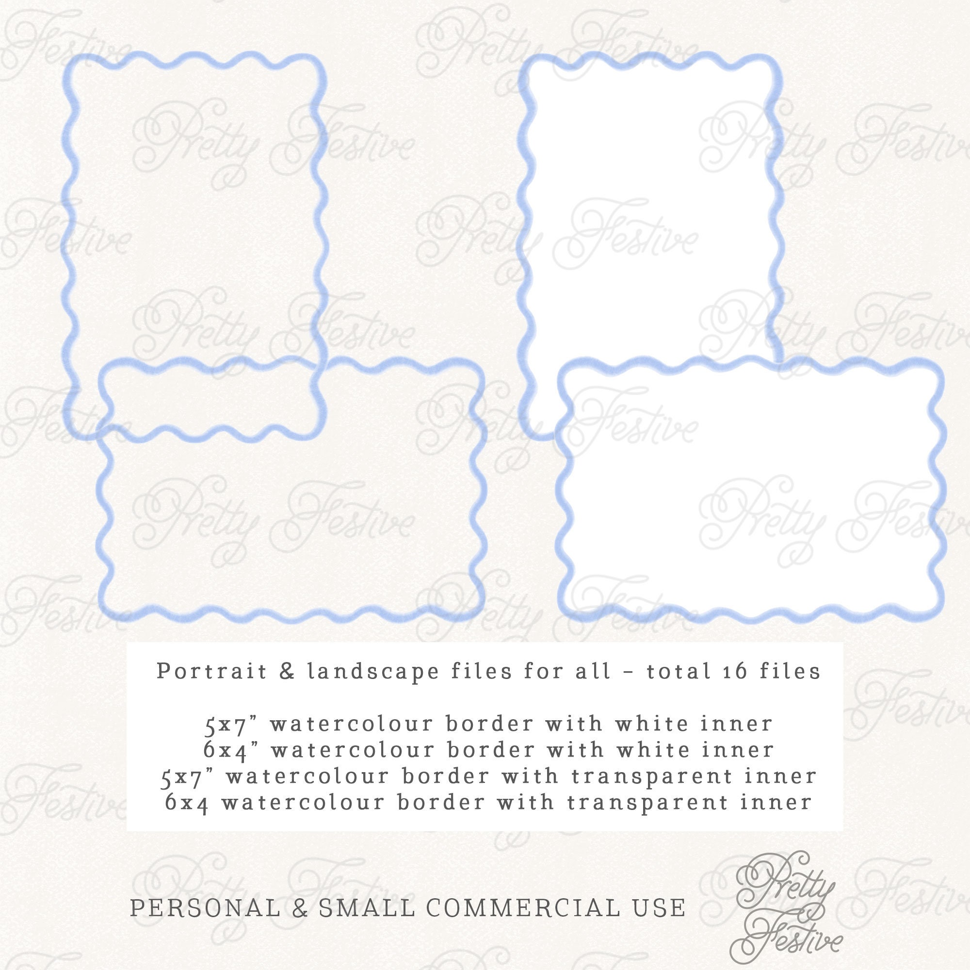 5x7" Printable Blue Gingham Watercolor Border Card Template, 6x4 ...