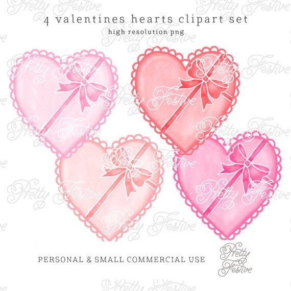 Vintage Pink Heart Clipart Valentine's Day Watercolor Clipart, Vintage