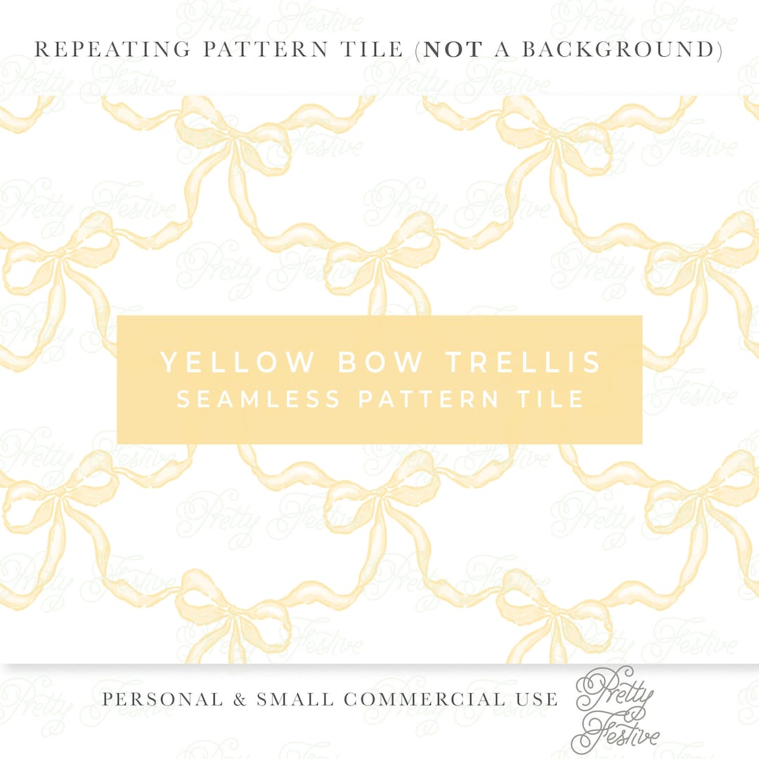 Yellow Watercolor Bow Trellis Pastel Seamless Pattern, Preppy Bow ...