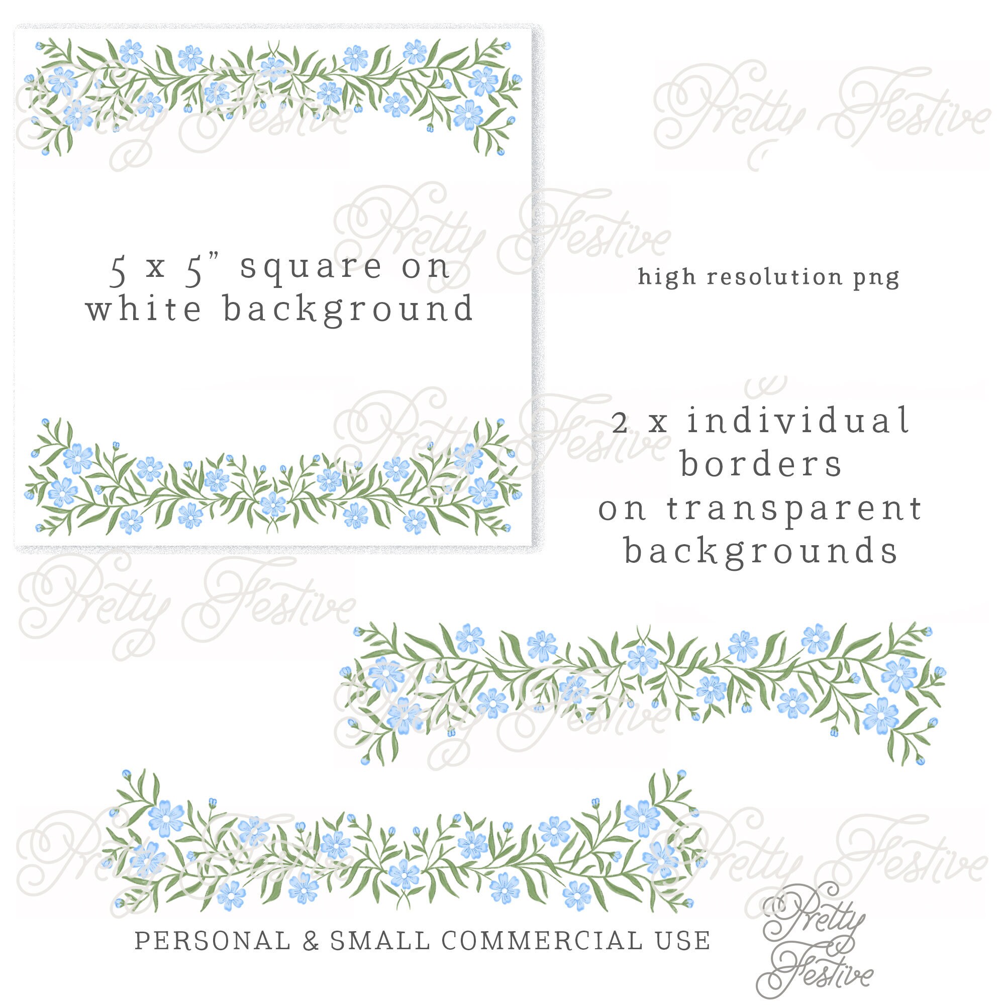 5x7 Printable Background Blue Botanical Floral Border Clipart Png, 7x5 ...