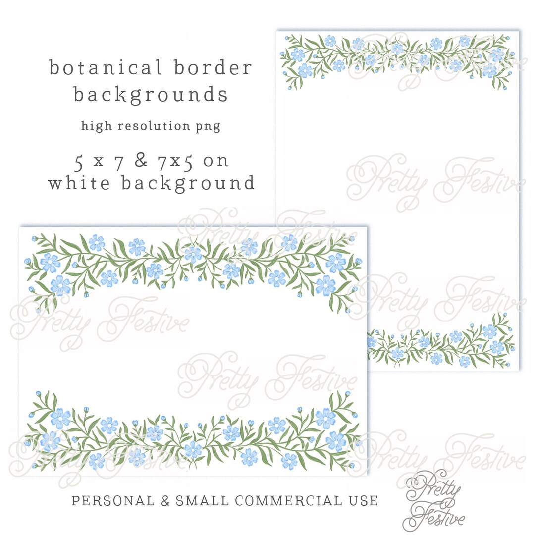 5x7 Printable Background Blue Botanical Floral Border Clipart Png, 7x5 ...