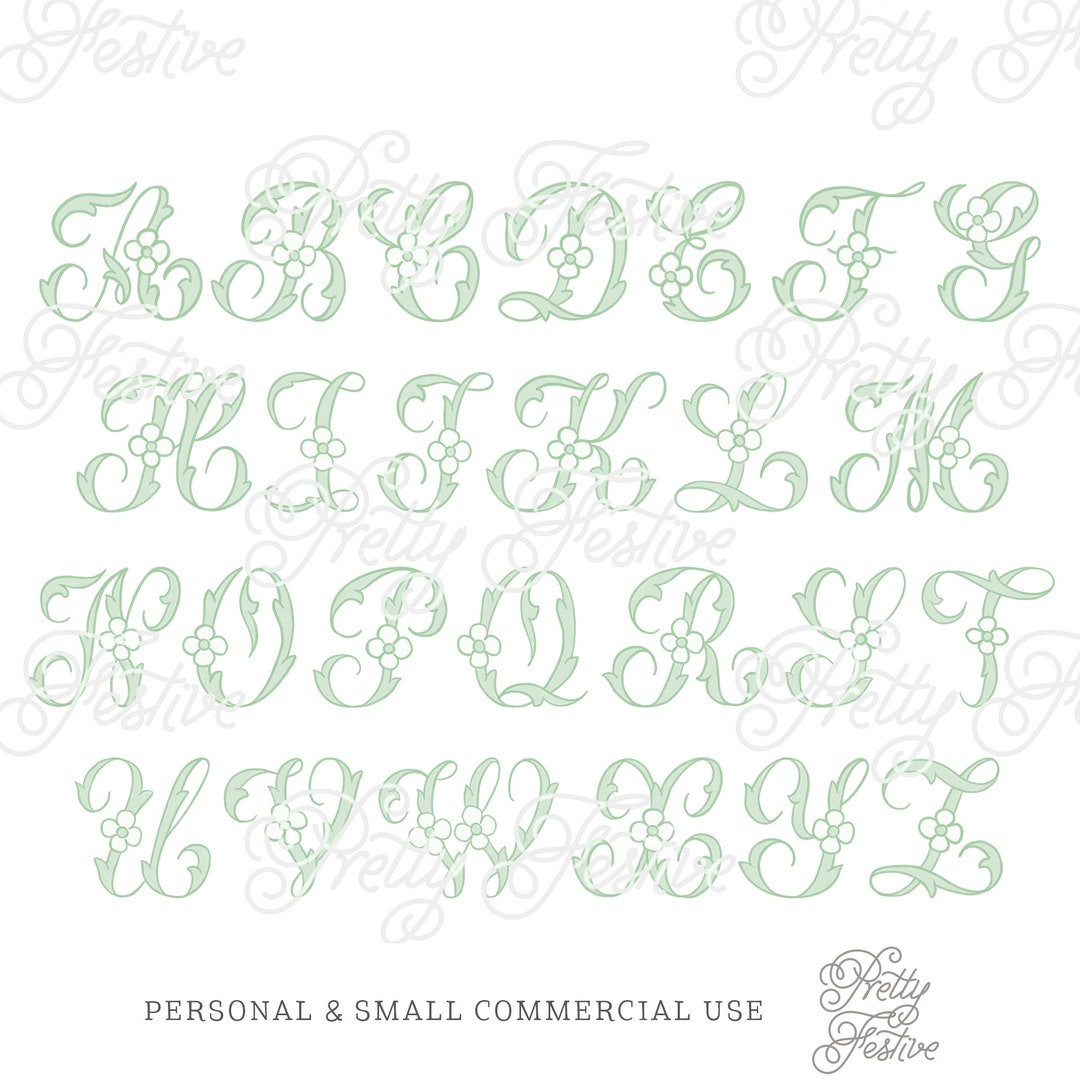 Green Floral ALPHABET Watercolor Clipart Set Hand Drawn. Set of 26 ...