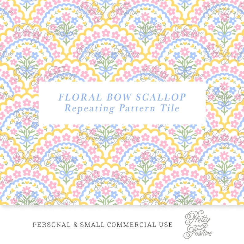 Floral Bow Rainbow Scallop Seamless Repeating Pattern Tile, Ditsy ...