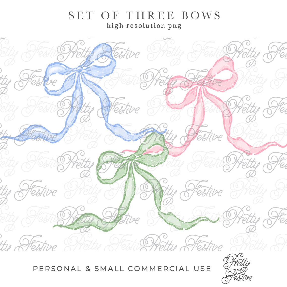 Pink Blue and Green Pastel Bow Clipart, Watercolor Baby Bows Clipart ...