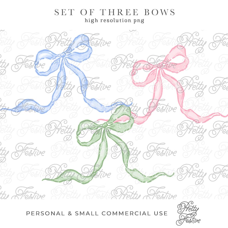 Pink Blue and Green Pastel Bow Clipart, Watercolor Baby Bows Clipart ...