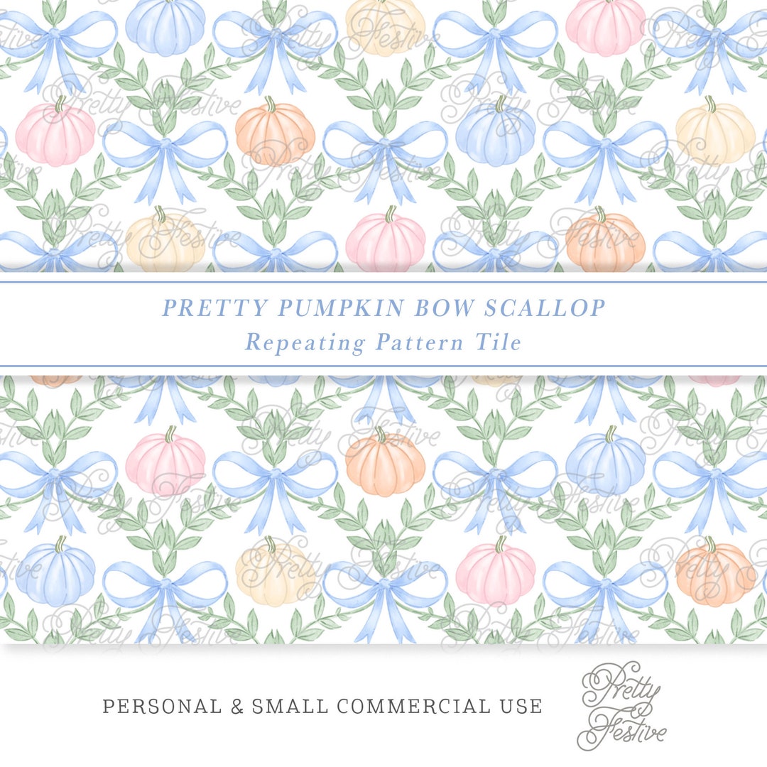Pumpkin & Blue Bow Scallop Seamless Repeating Pattern Tile Trellis ...