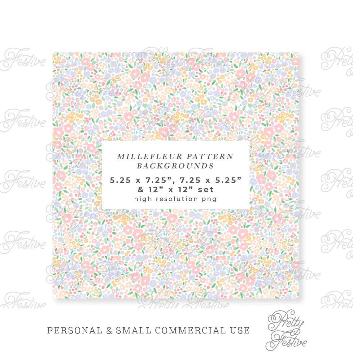 Ditsy Micro Floral Peach Blue Printable Papers 7x5, 12x12, Floral ...