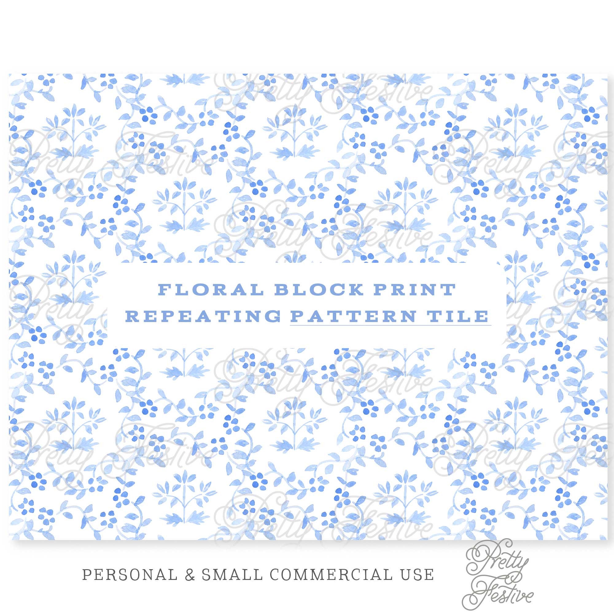 Chinoiserie Blue & White Block Print Seamless Repeating Pattern Tile ...