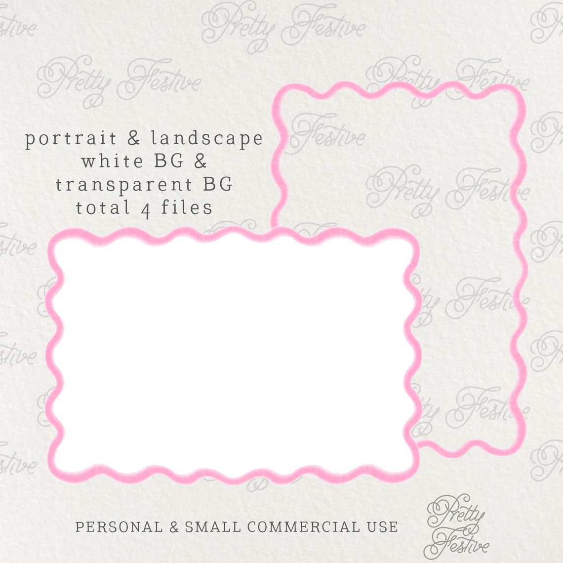 5x7" Pink Wavy Watercolor Border Clipart Frame Printable for Note Cards ...