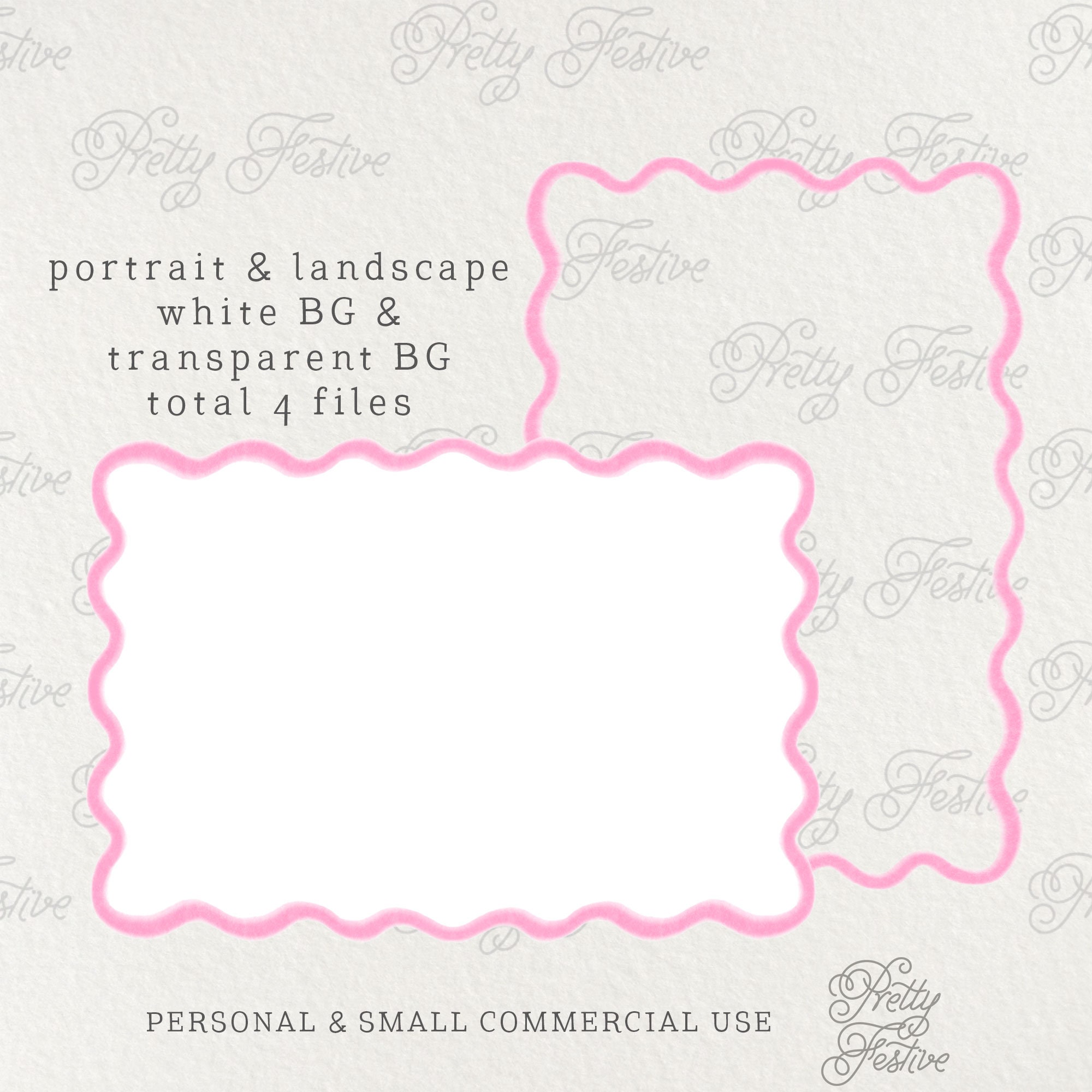 5x7" Pink Wavy Watercolor Border Clipart Frame Printable for Note Cards ...