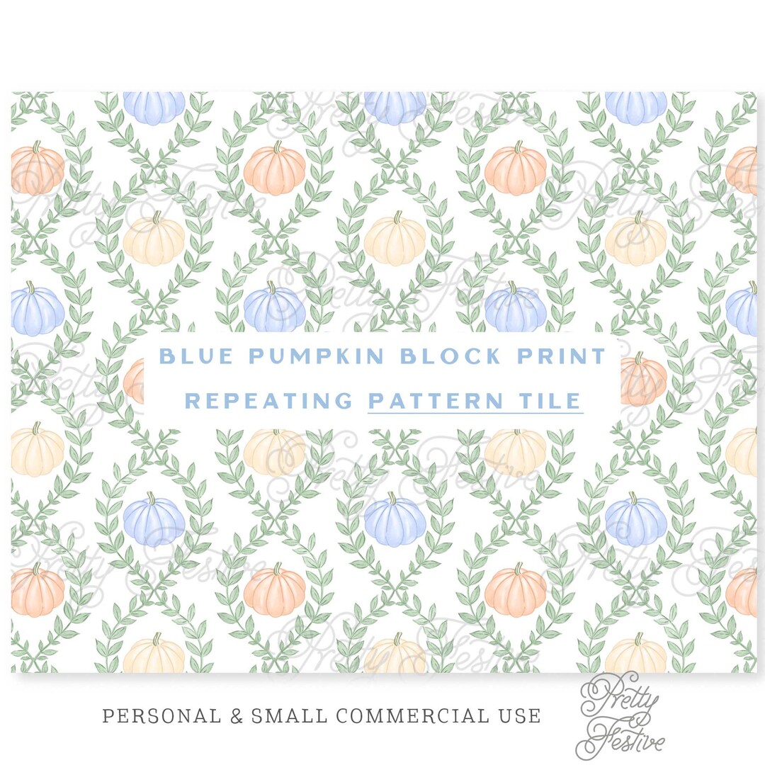 Boy Blue Pumpkin Block Print Repeating Pattern Tile, Little Boy Fall ...