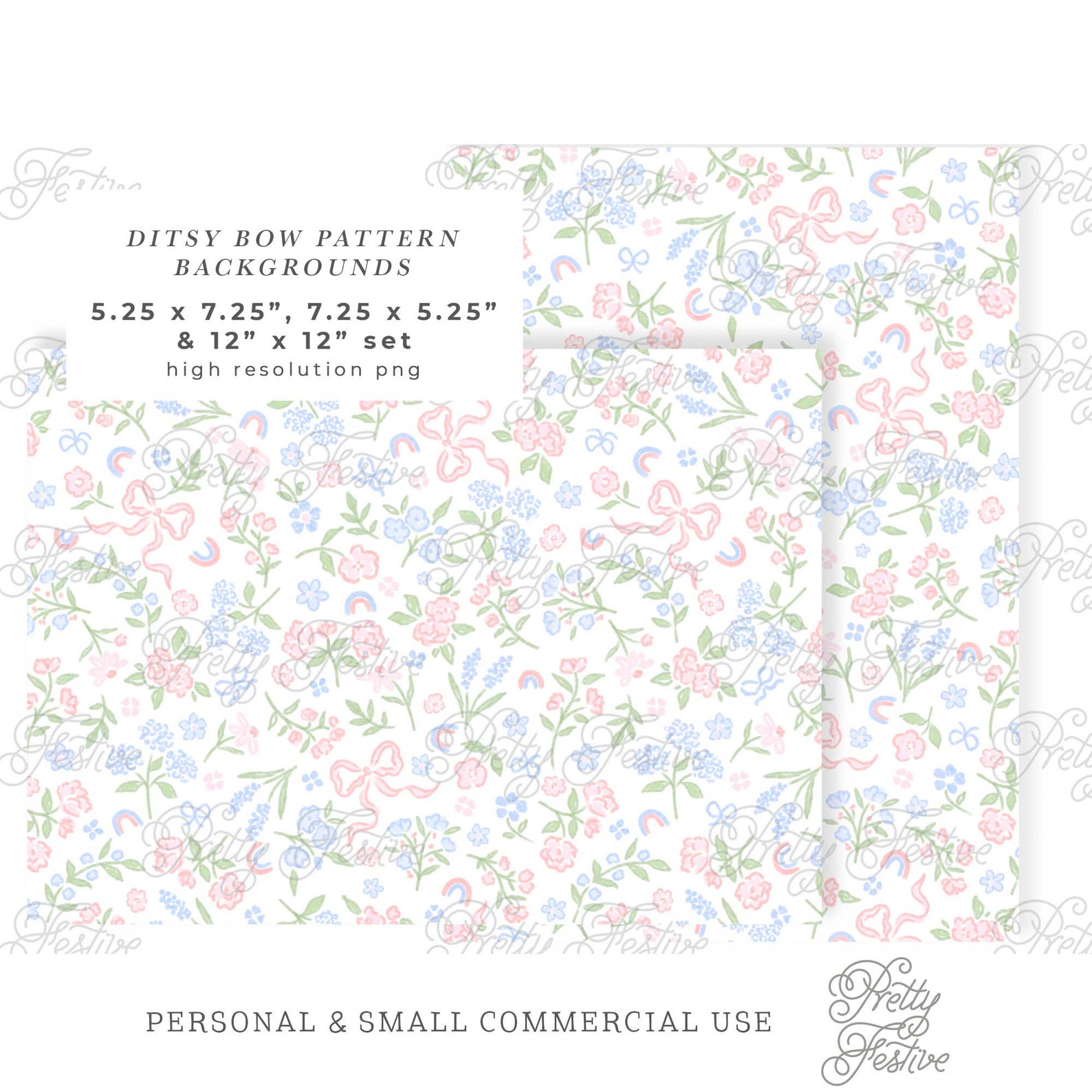 Floral & Bow Pastel Ditsy Printable Background Papers 7x5, Cute Ditsy ...