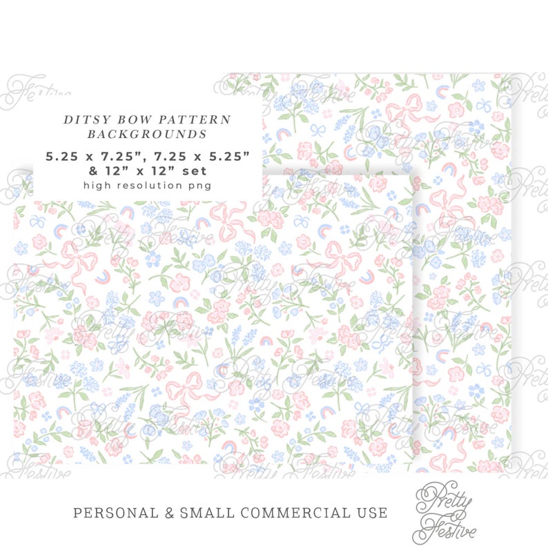 Floral & Bow Pastel Ditsy Printable Background Papers 7x5, Cute Ditsy ...