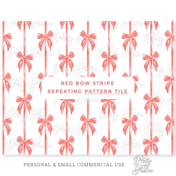 Red Bow Vintage Stripe Repeating Pattern File Jpeg Seamless - Etsy