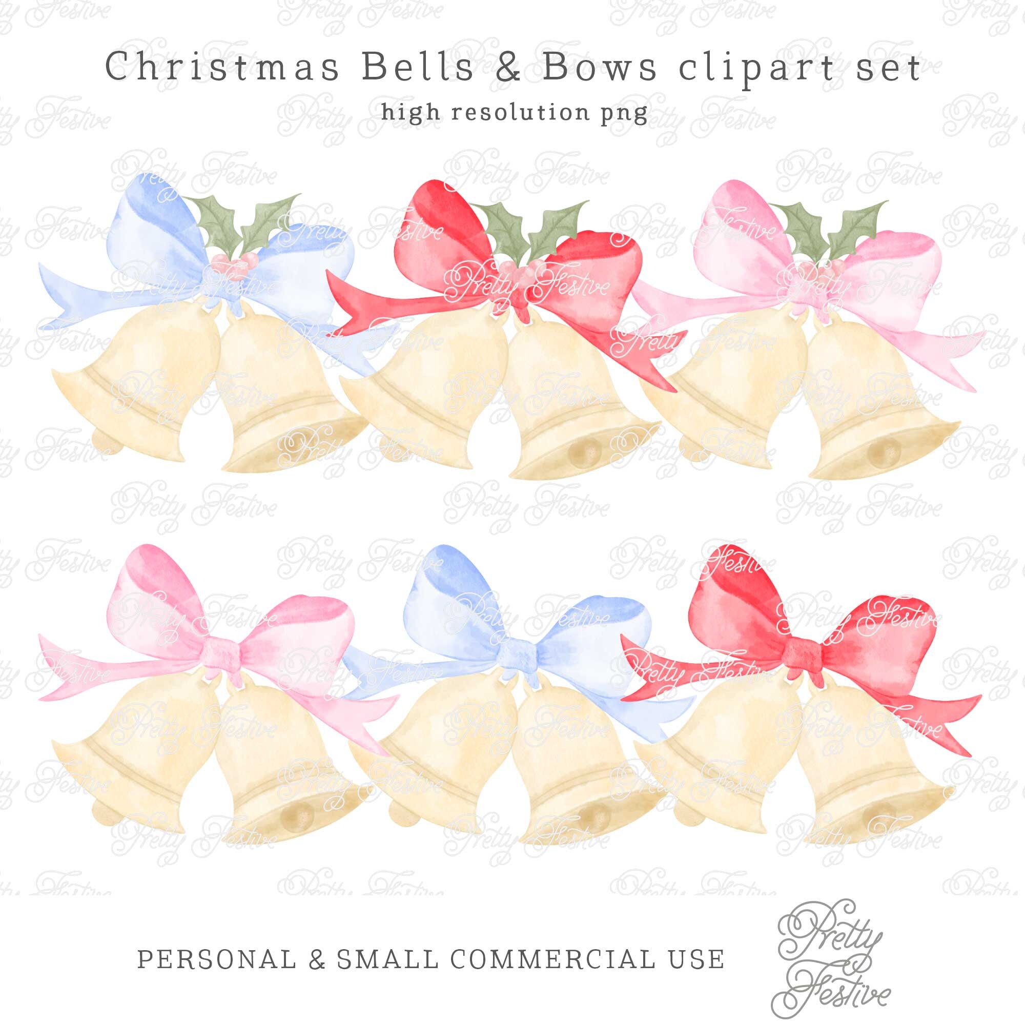 3 Preppy Christmas Bells & Bow Clipart Graphics Pastel Pink - Etsy