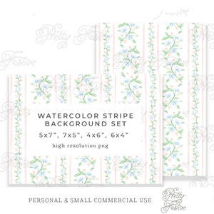 5x7" Printable Blue & Peach Floral Watercolor Stripe Backgrounds and ...