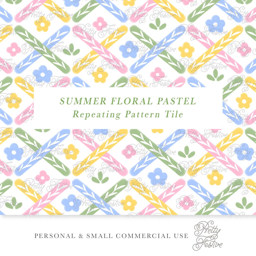 Summer Pastel Floral Checked Seamless Repeating Pattern Tile, Ditsy ...