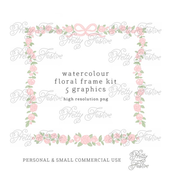 5 Watercolor Clipart Pink Rose Border & Frames Set Floral - Etsy