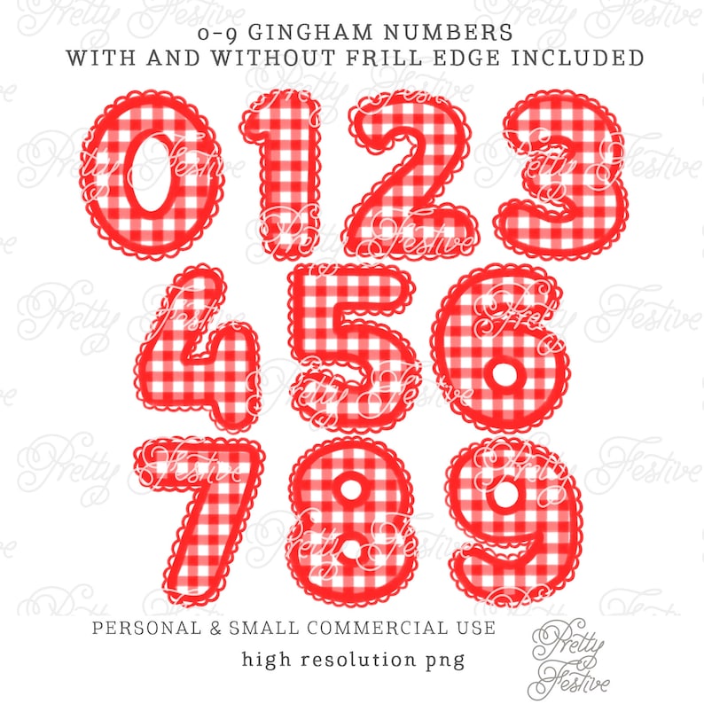 Red Gingham Scallop Edge Numbers Clipart for Farm Birthday Party ...