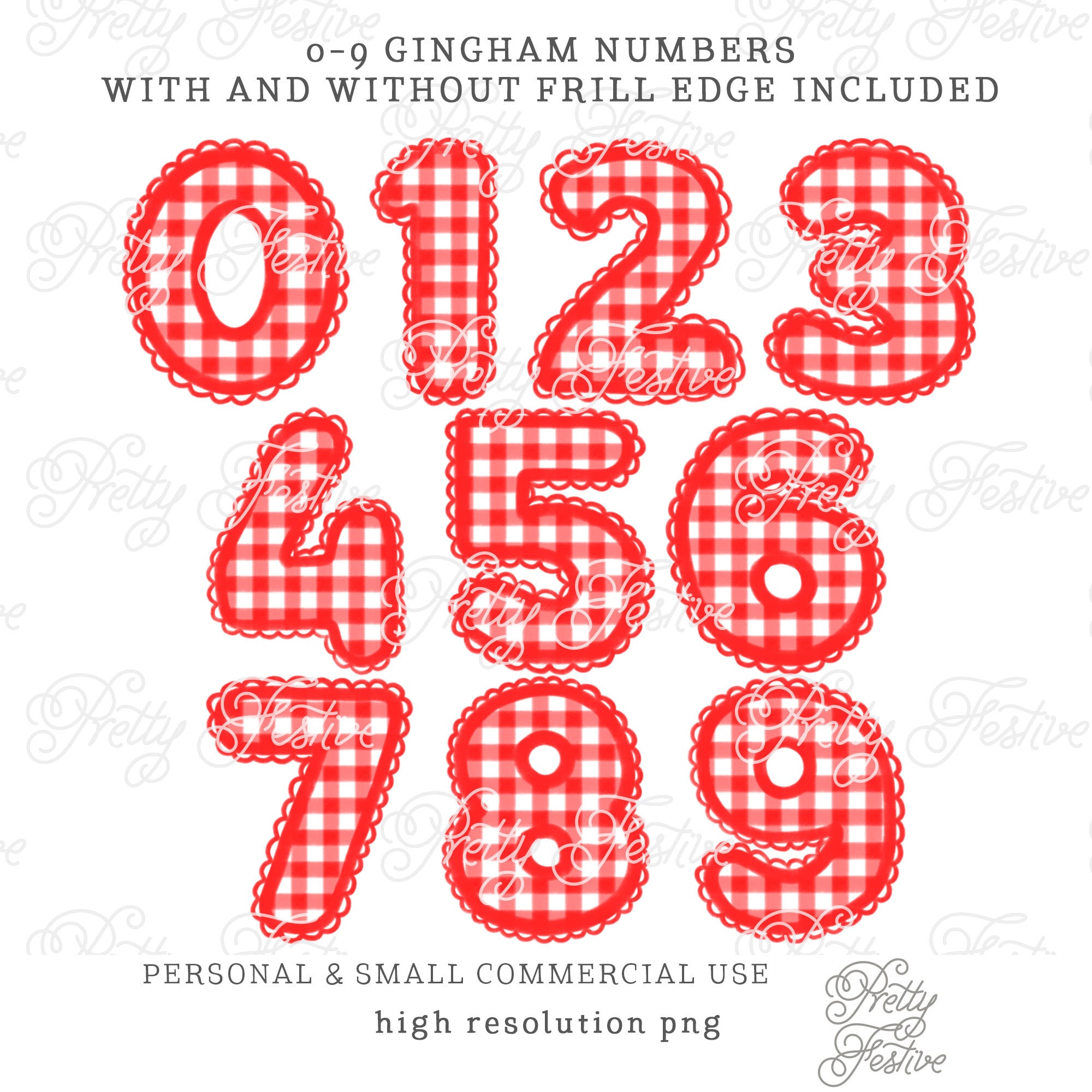 Red Gingham Scallop Edge Numbers Clipart for Farm Birthday Party ...