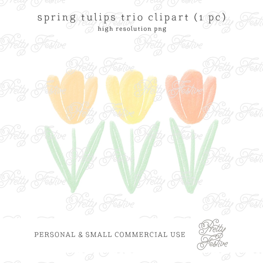 Spring Tulip Trio Clipart, Spring Floral Png, Peach & Yellow Colors ...
