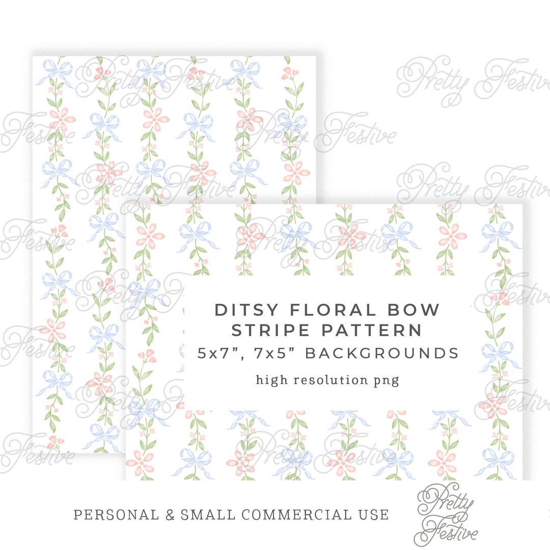 7x5 Bow and Floral Ditsy Stripe Printable Backgrounds, Blockprint ...