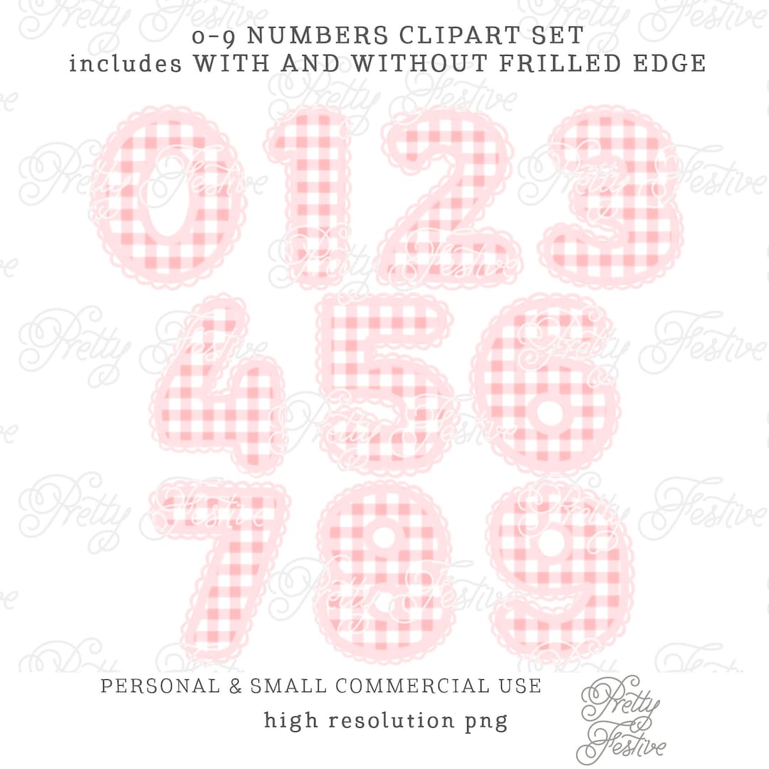 Pink Gingham Scallop Edge Numbers Clipart for Baby Girl Birthday Party ...