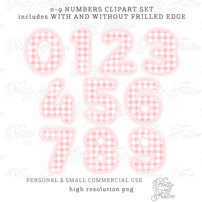 Pink Gingham Scallop Edge Numbers Clipart for Baby Girl Birthday Party ...